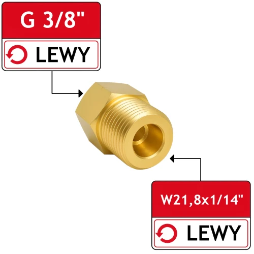 Redukcja butli GZ W21,8x1/14 Lewy - GW G3/8″ Lewy do butli turystycznej ...